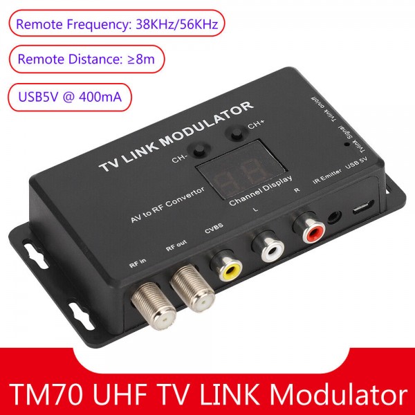 UHF TV LINK Modulator AV to RF Converter IR Extender With Channel Display